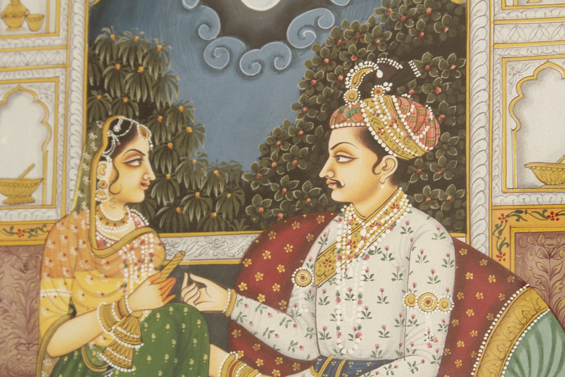 Mughal Miniature Painting of Mughal Emperor Akbar and Empress - Etsy