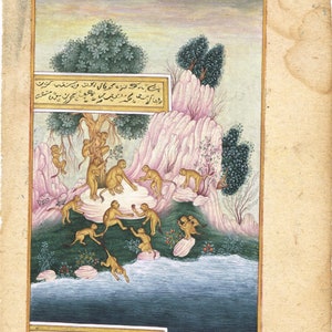 Indian Miniature Painting of Monkey (apes) Enjoying in Water | Hand ...