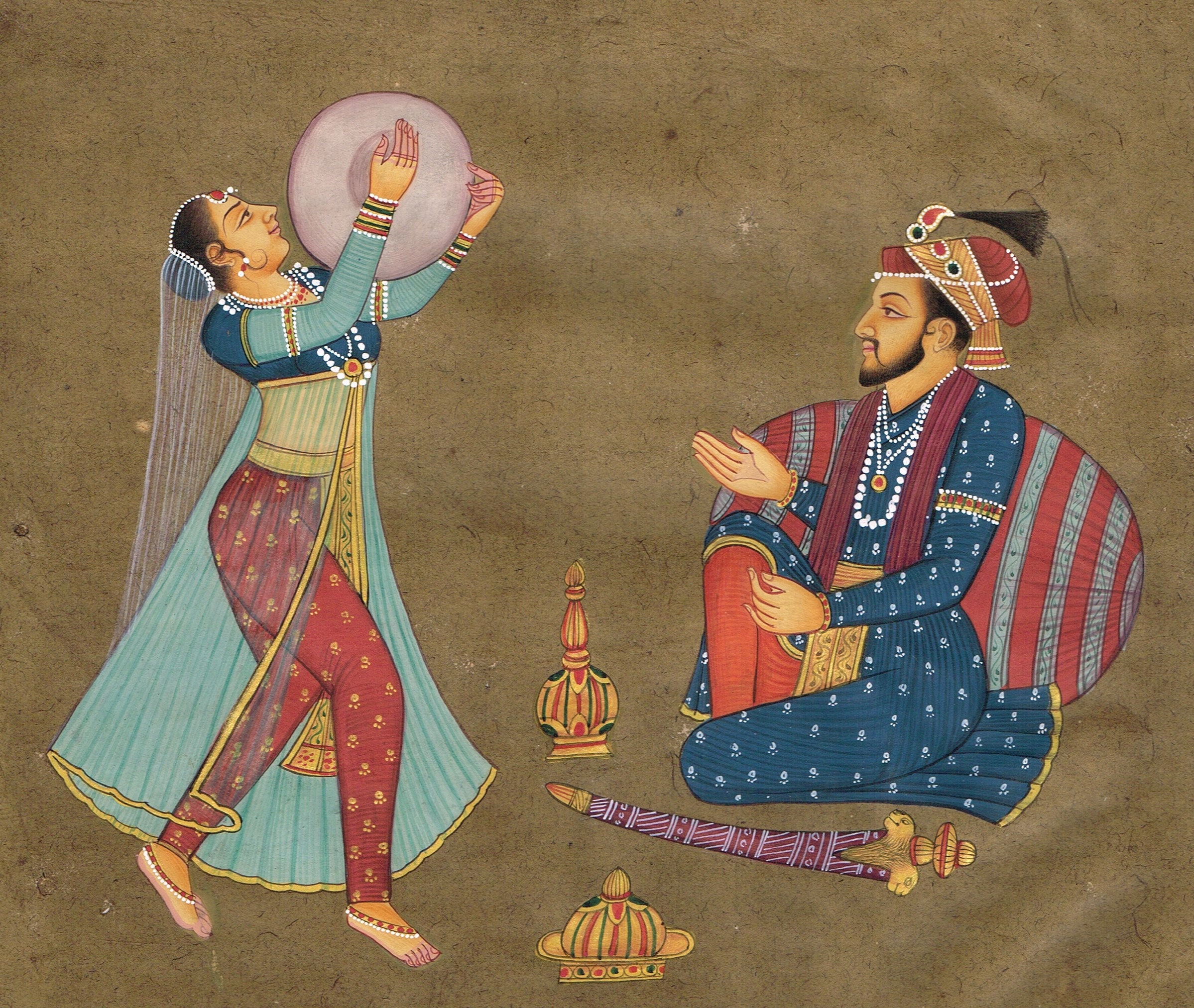 Indian Miniature Painting of Emperor Shahjahan Enjoying Lady Dance Art ...