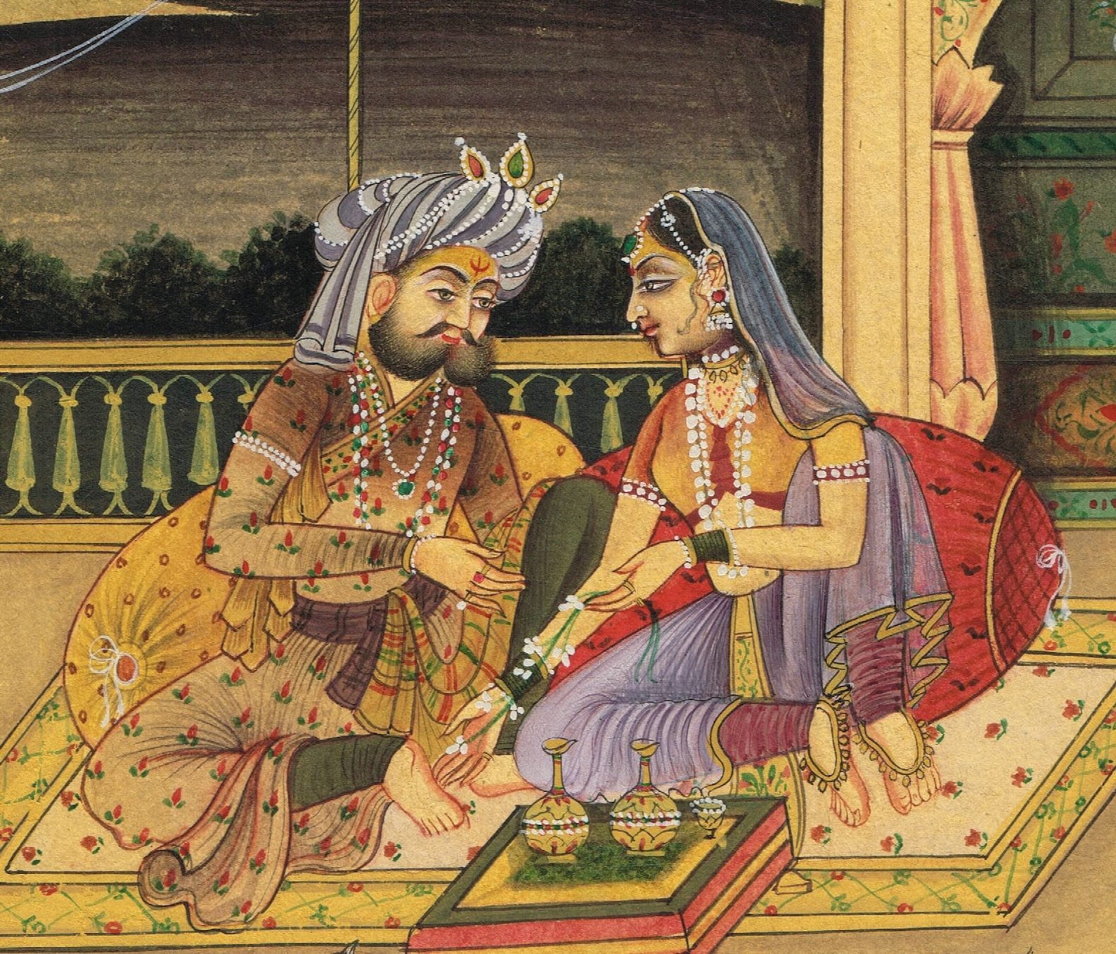 Indian Miniature Painting of Rajput King and Queen on Terrace Fine Art ...