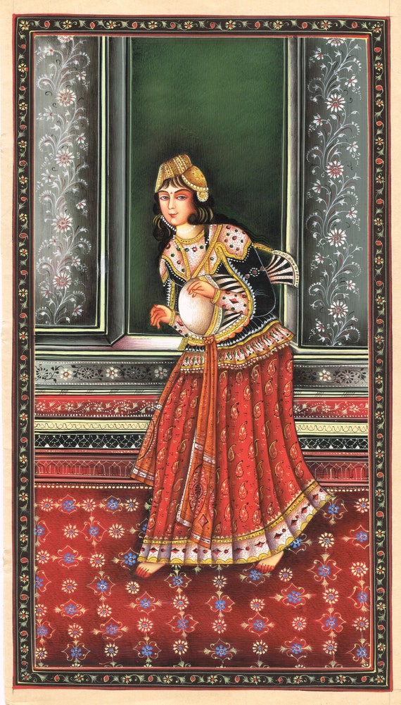 Persian Girl Painting Middle Eastern Persian Qajar Period Oil Painting