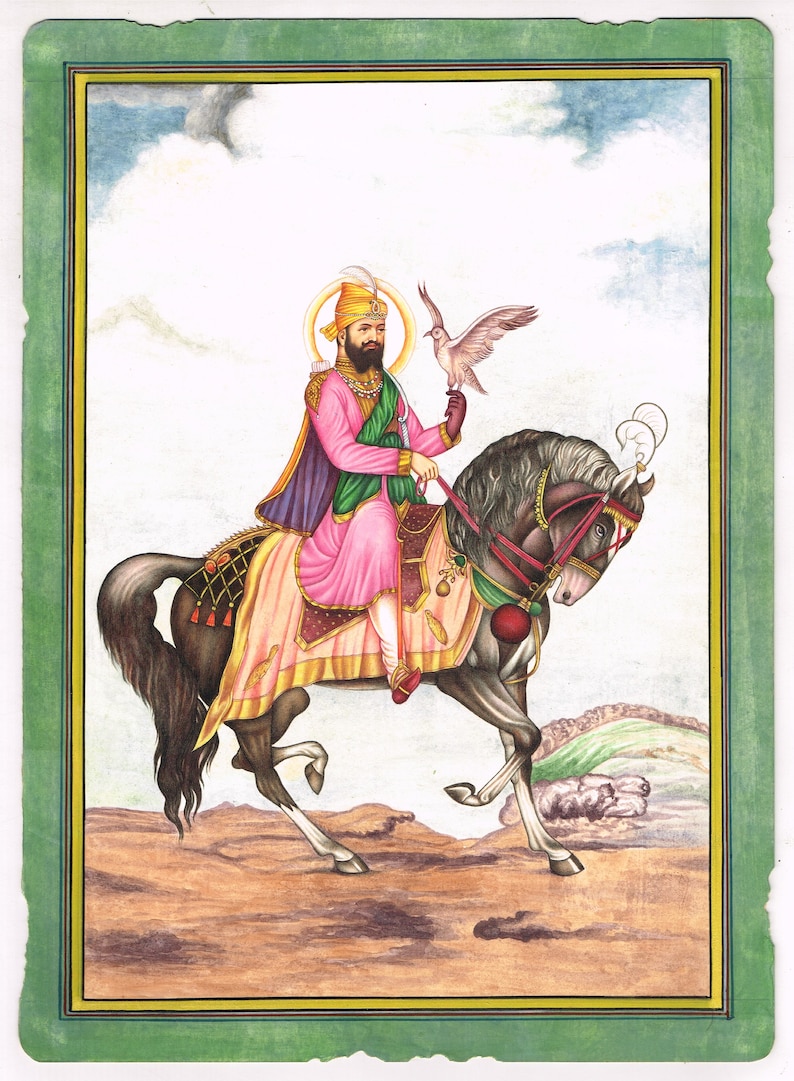 Miniature Portrait of Sikh Guru Gobind Singh on Horseback - Etsy
