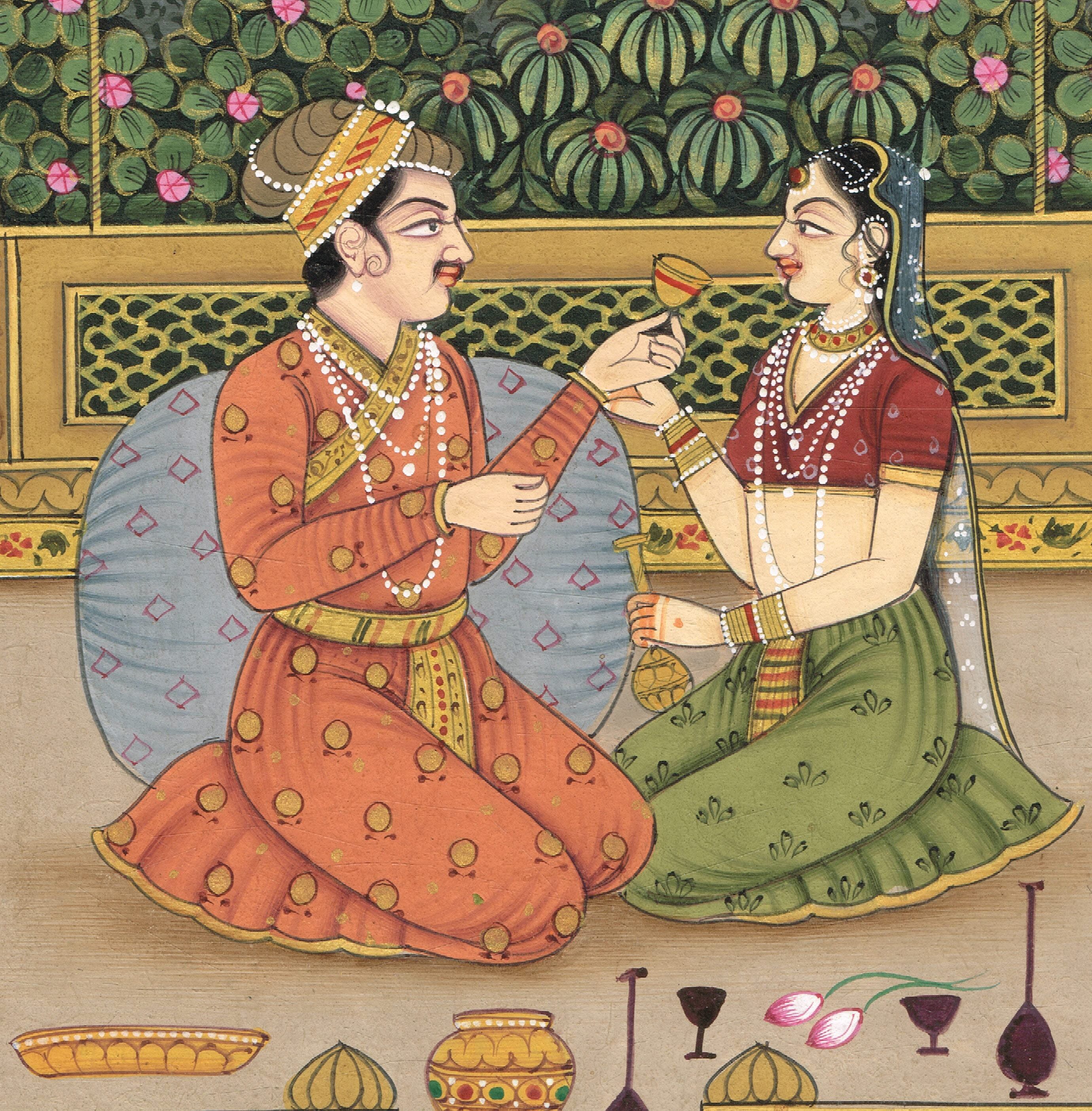 Mughal Emperor & Empress Miniature Painting: Love Scene Art (4.5x8 ...