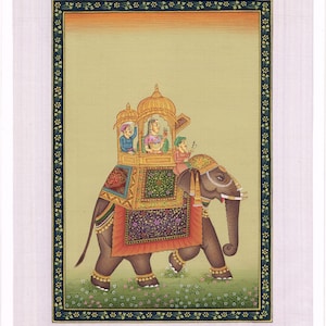 Rajasthani Miniature Painting of Rajput Maharani Riding on Elephant ...