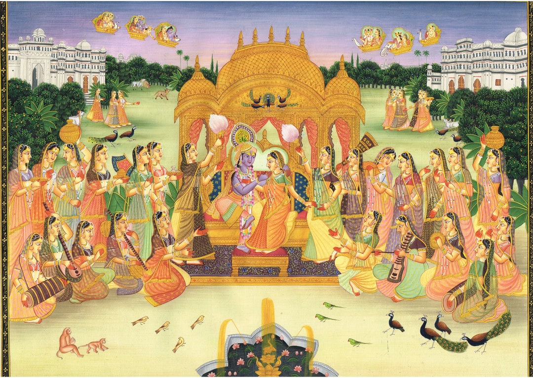 Buy Radha Krishna Painting of Hindu Religious Art on Cloth 17.5x13.5 ...