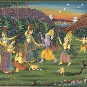 Radha Krishna Painting of Krishna Ras Leela Art on Cloth 17.5x13.5 ...