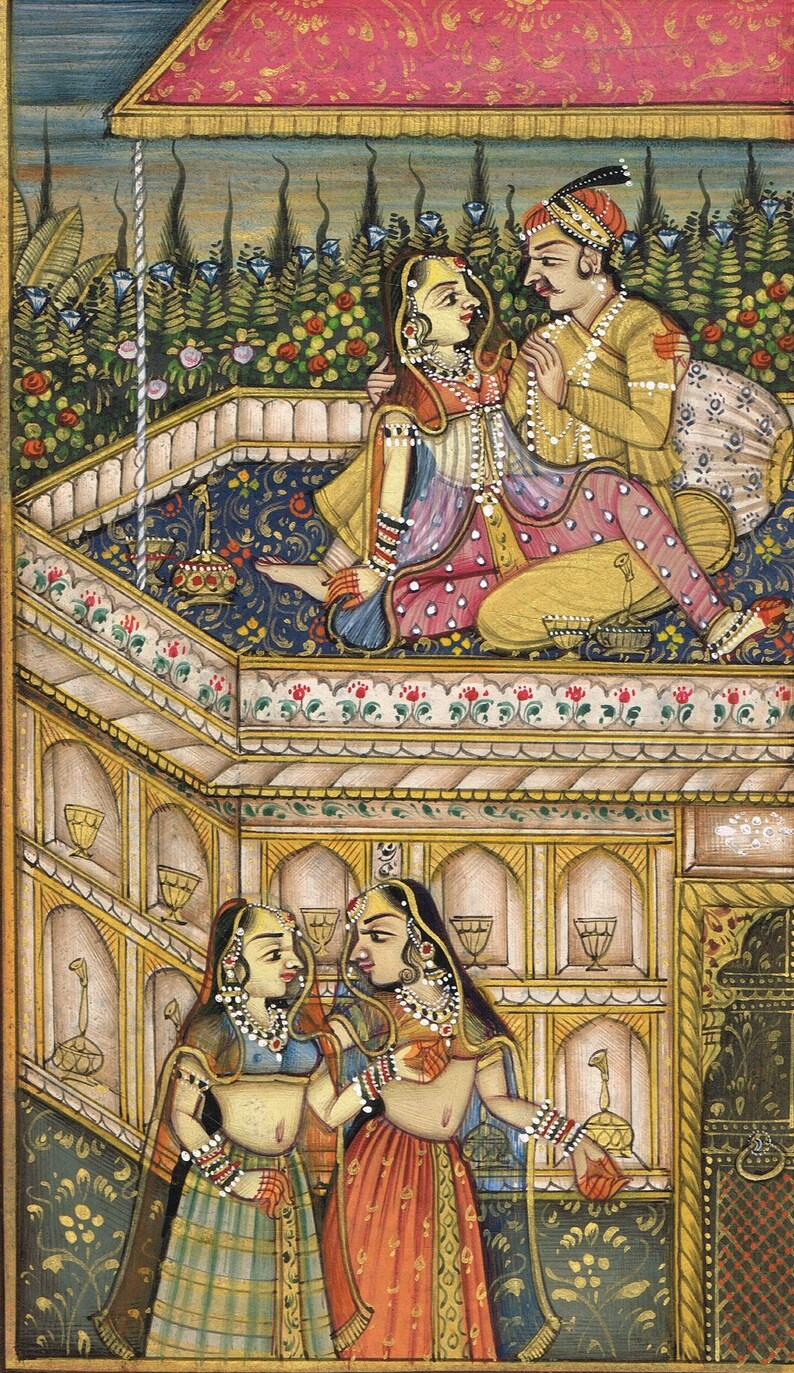 Vintage Mughal Miniature Painting: Emperor & Empress Art on Paper (6x9 ...