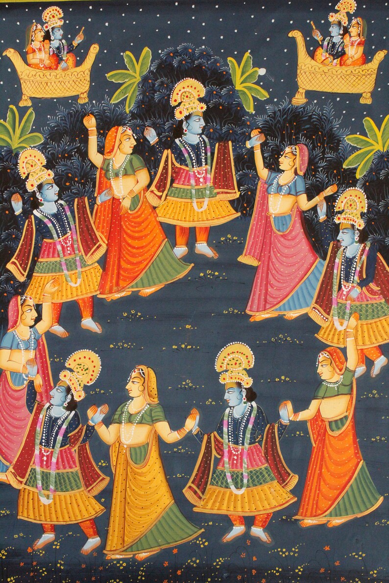 Krishna Ras Leela Painting of Lord Krishna and Radha Dancing With Gopis ...