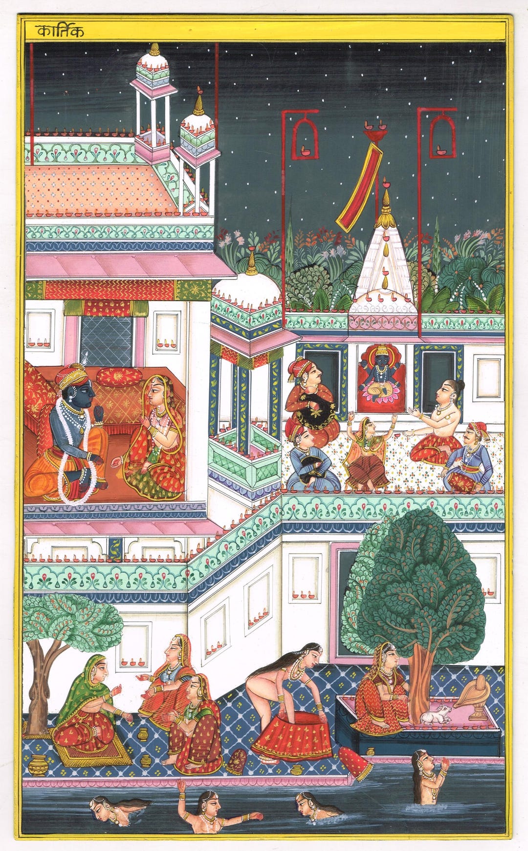 Kartik Barahmasa Miniature Painting: Indian Wall Art on Wood (6x10) - Etsy