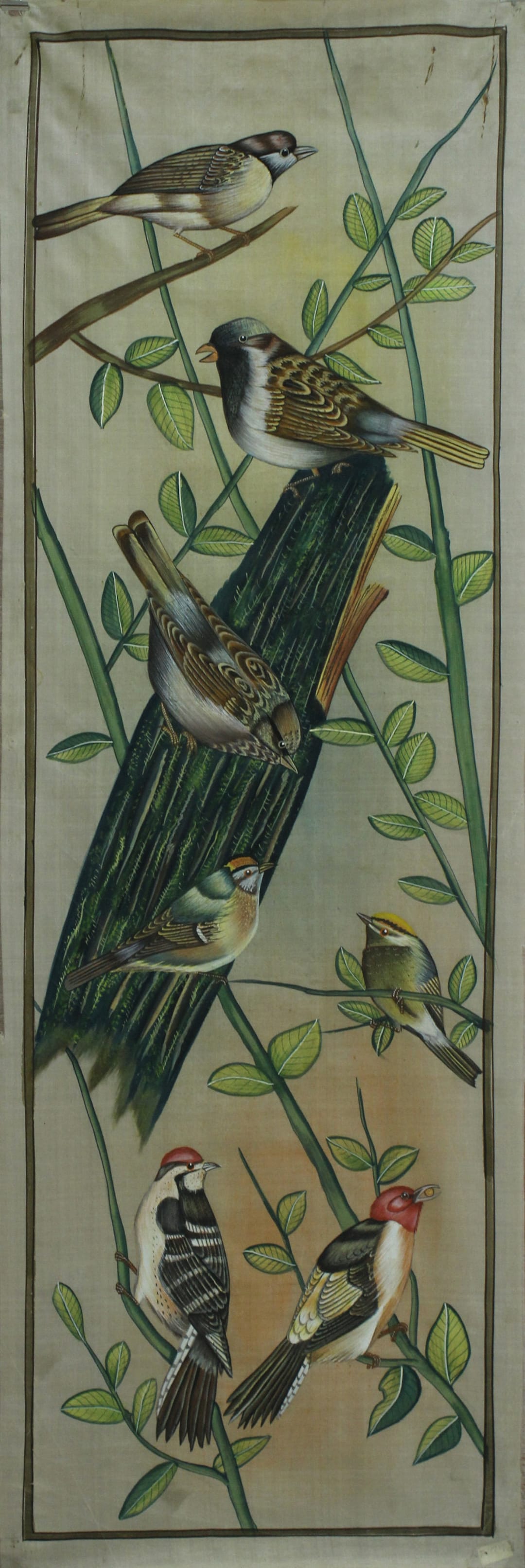 Hand Painted Birds Art: Miniature Nature Painting on Silk (15x45 Inches ...