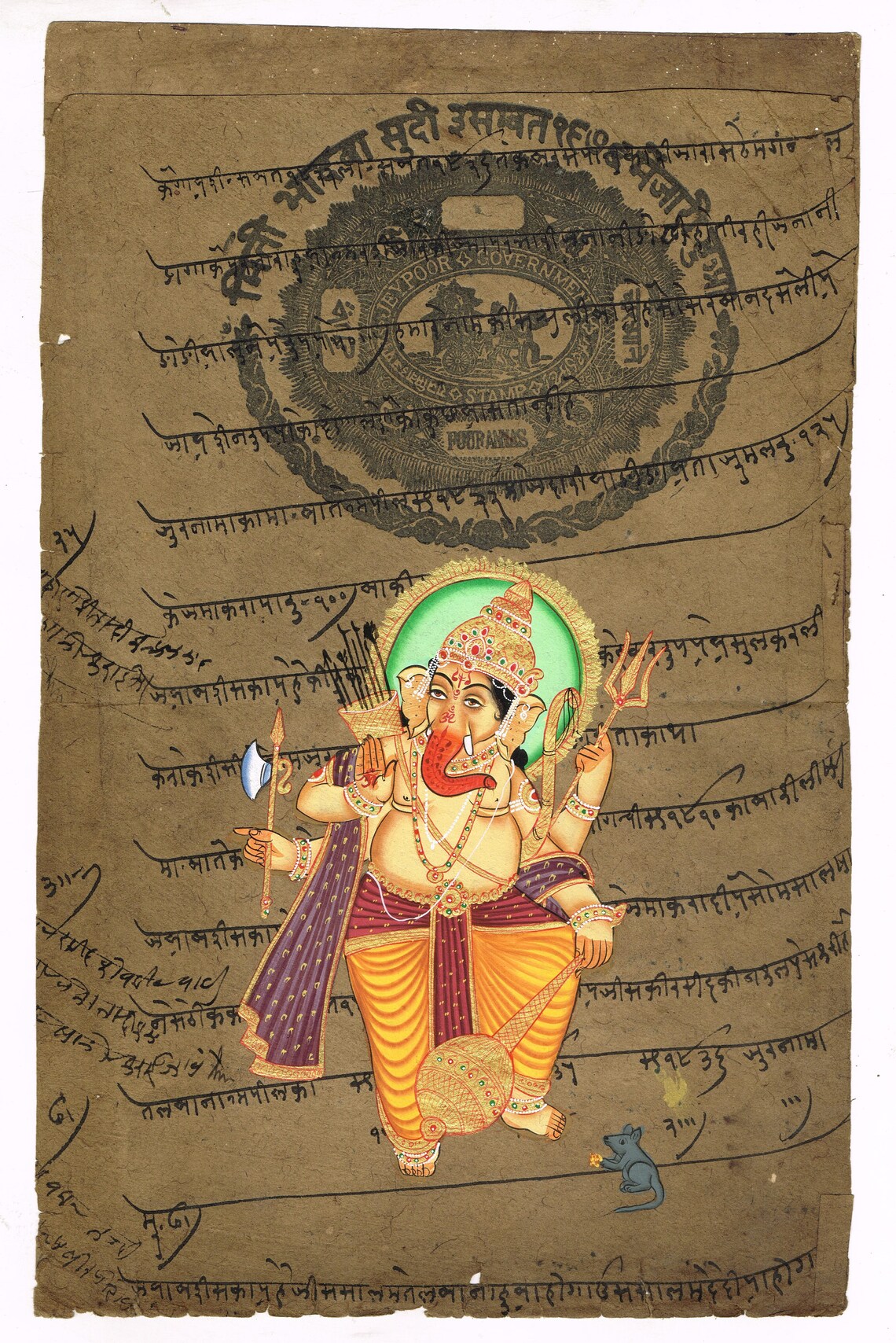 Handmade Ganesha Painting: Hindu God Art on Old Stamp Paper - Etsy