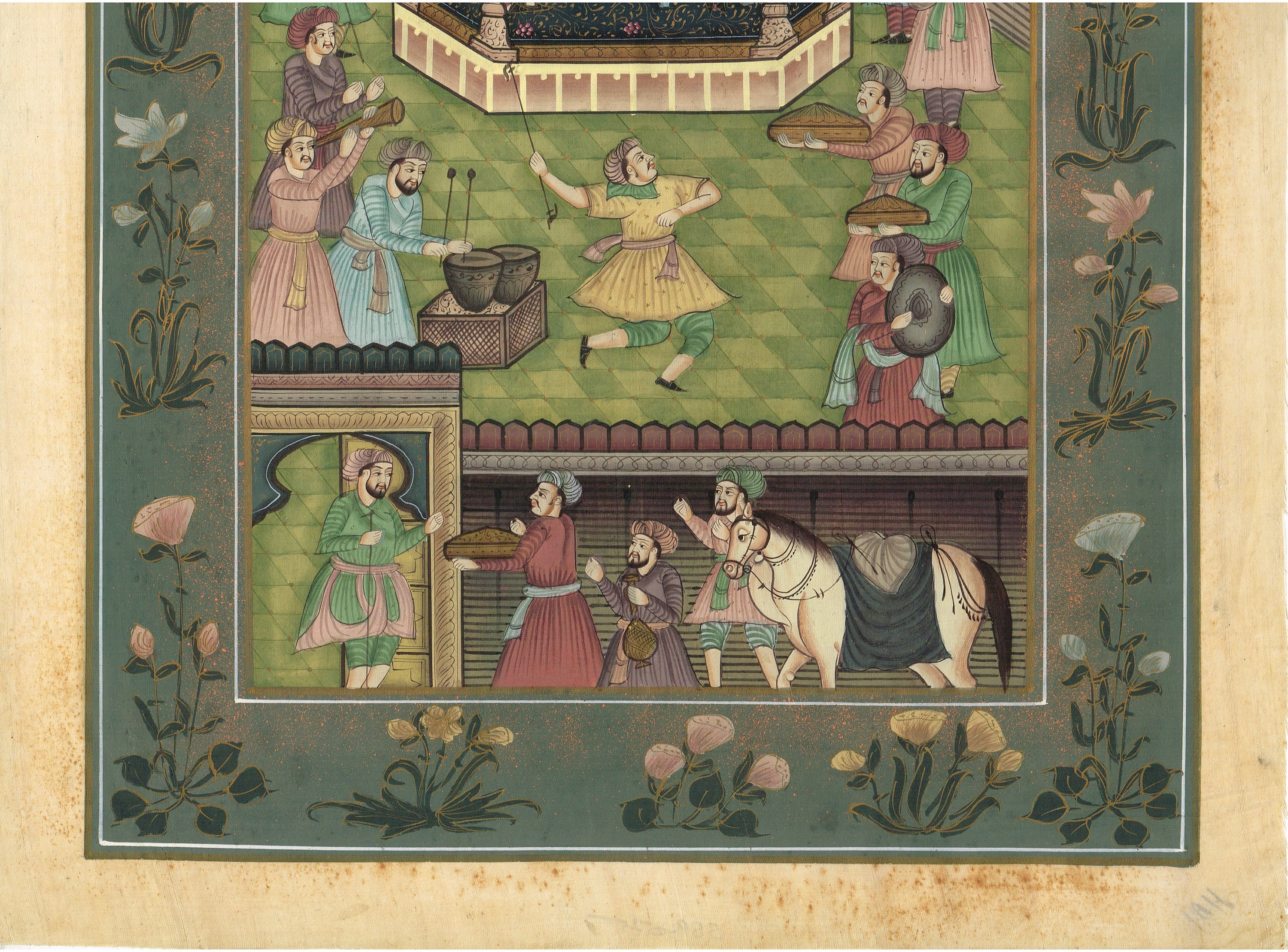 Handmade Persian Court Scene Miniature Painting on Silk (15.5x21.5 ...