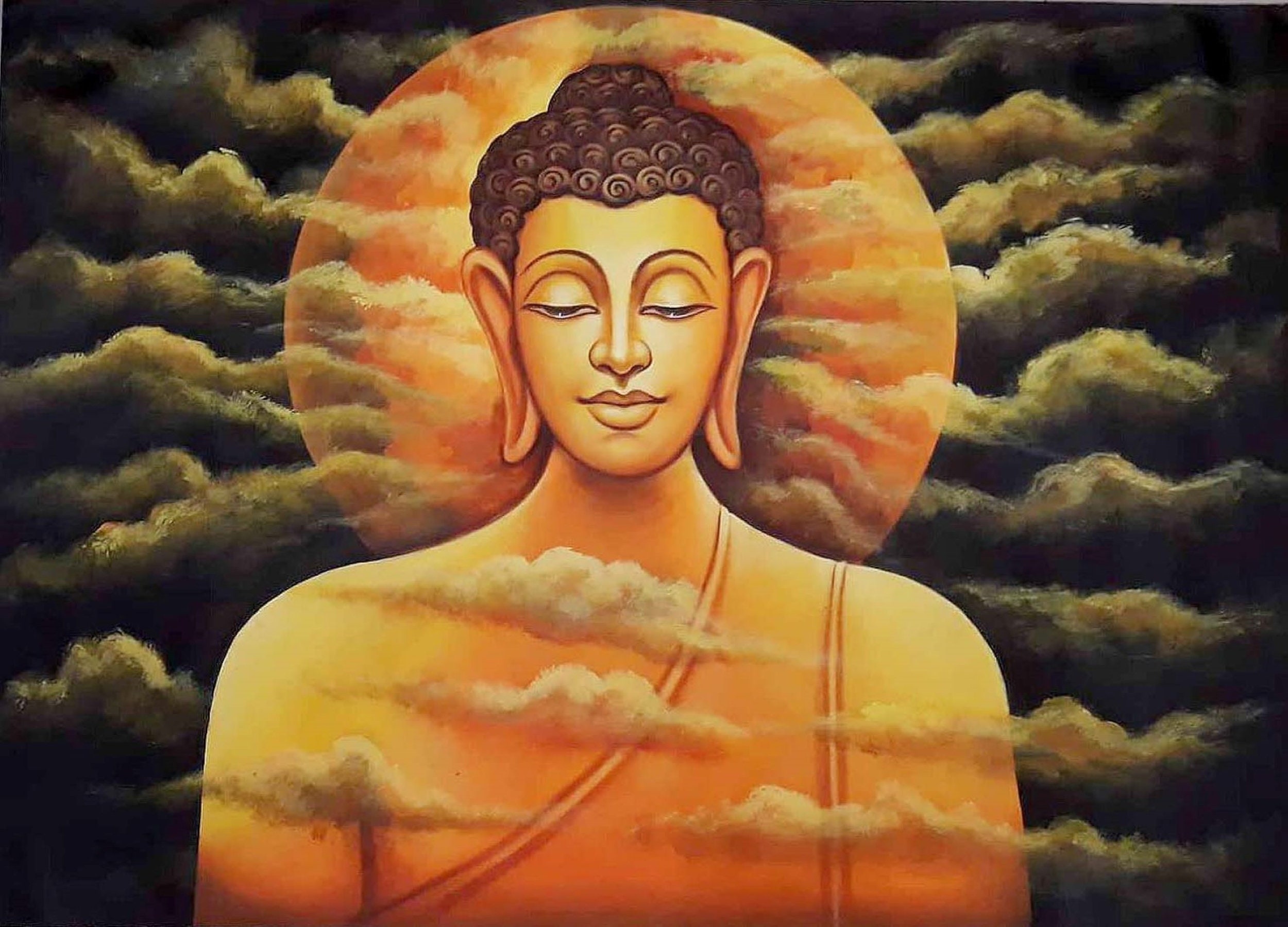 Hand-painted Lord Buddha Oil Painting on Canvas (38x26 Inches) - Etsy