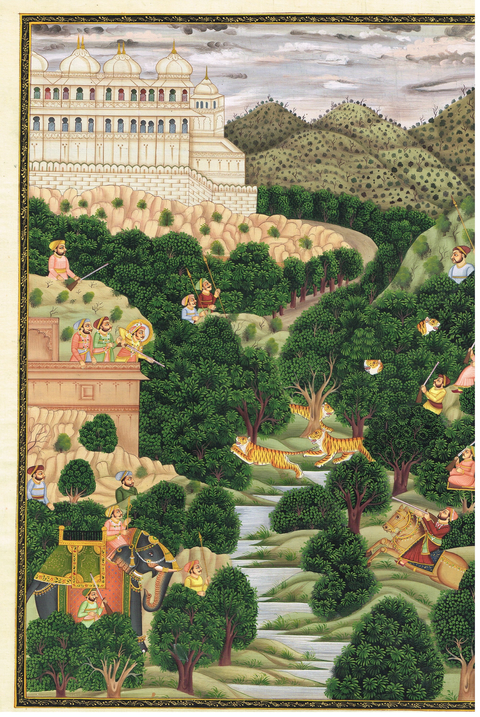 Indian Miniature Painting of Hunting Scene Art on Silk Cloth 13.5x17.5 ...