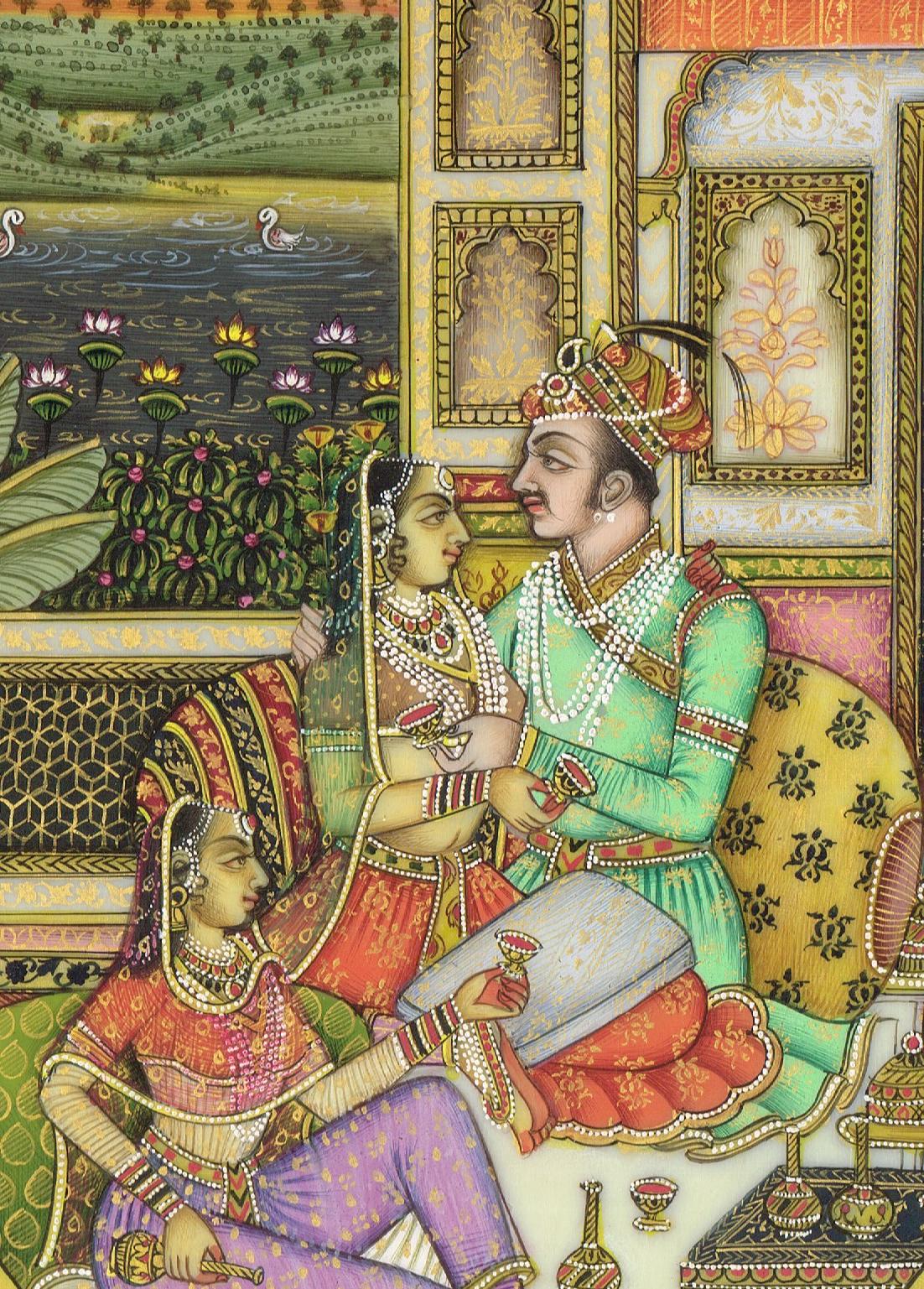 Mughal Miniature Painting | King Akbar & Queen Jodhabai Art (4x6 Inches ...
