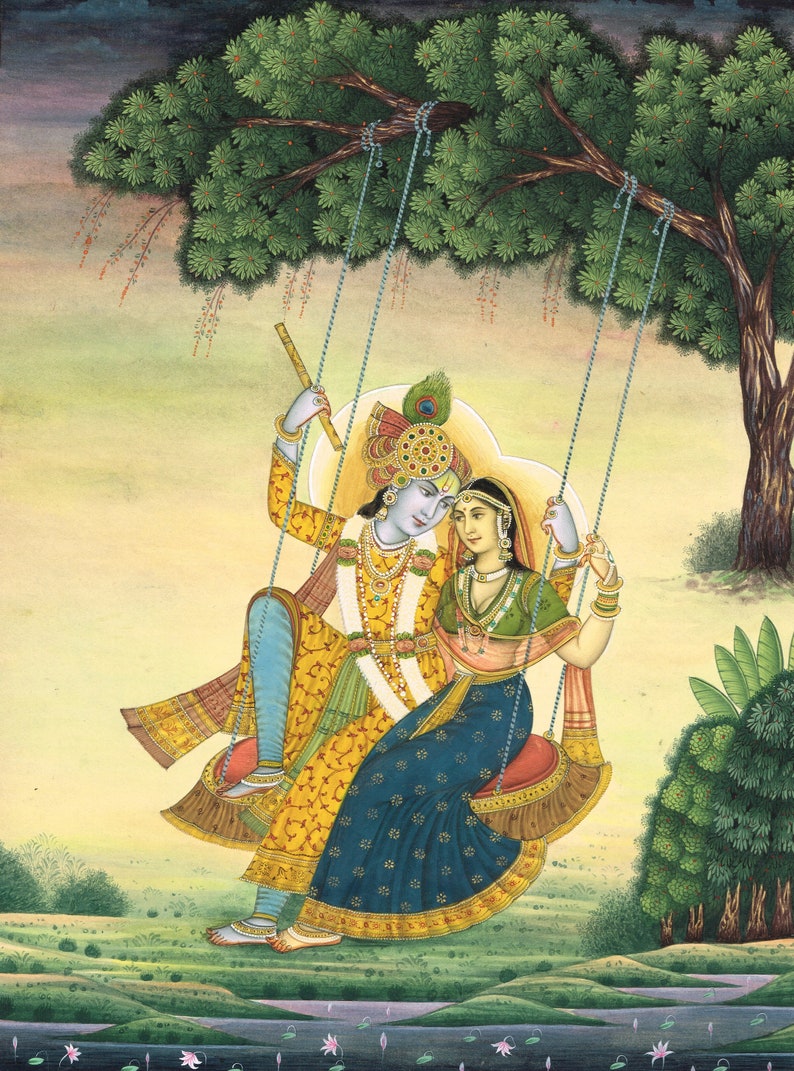 Radha Krishna Painting of Krishna Radha Love Scene Art on Paper 9x12 ...