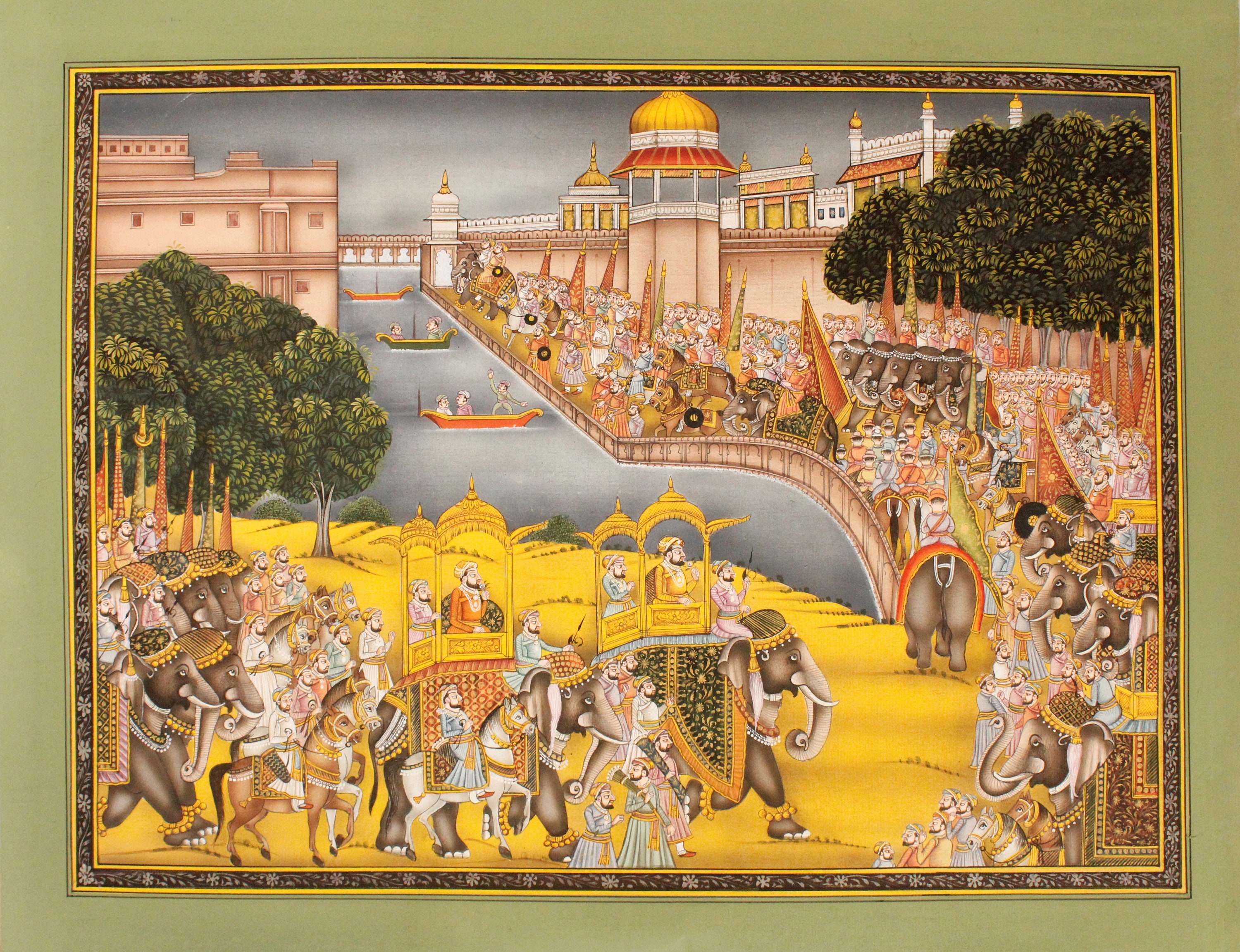 Rajasthani Miniature Painting Of Maharaja Royal Procession Artwork On ... Rajasthani Miniature Painting Of Maharaja Royal Procession Artwork On ...