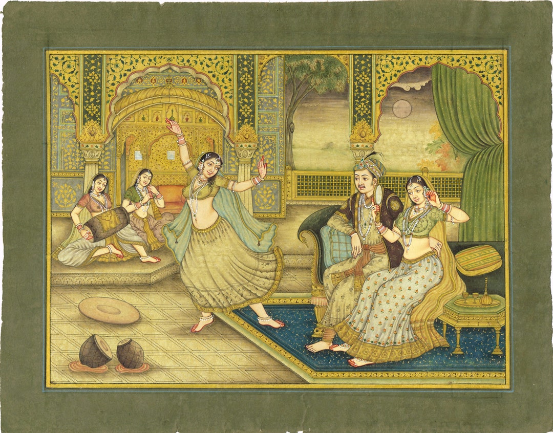 Indian Painting of Emperor Akbar and Empress Jodha Bai Enjoying Music ...