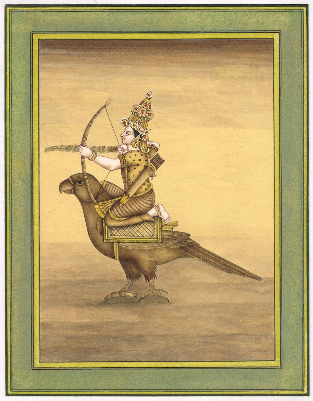 Handmade Goddess Rati Miniature Painting: Indian Art on Parrot (10.5x13 ...