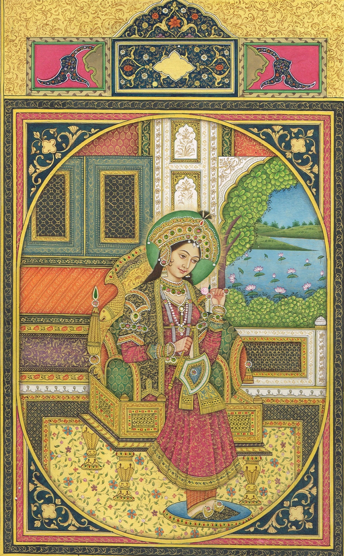 Miniature Portrait of Mughal Queen Mumtaz Mahal Seated on Royal Chair ...
