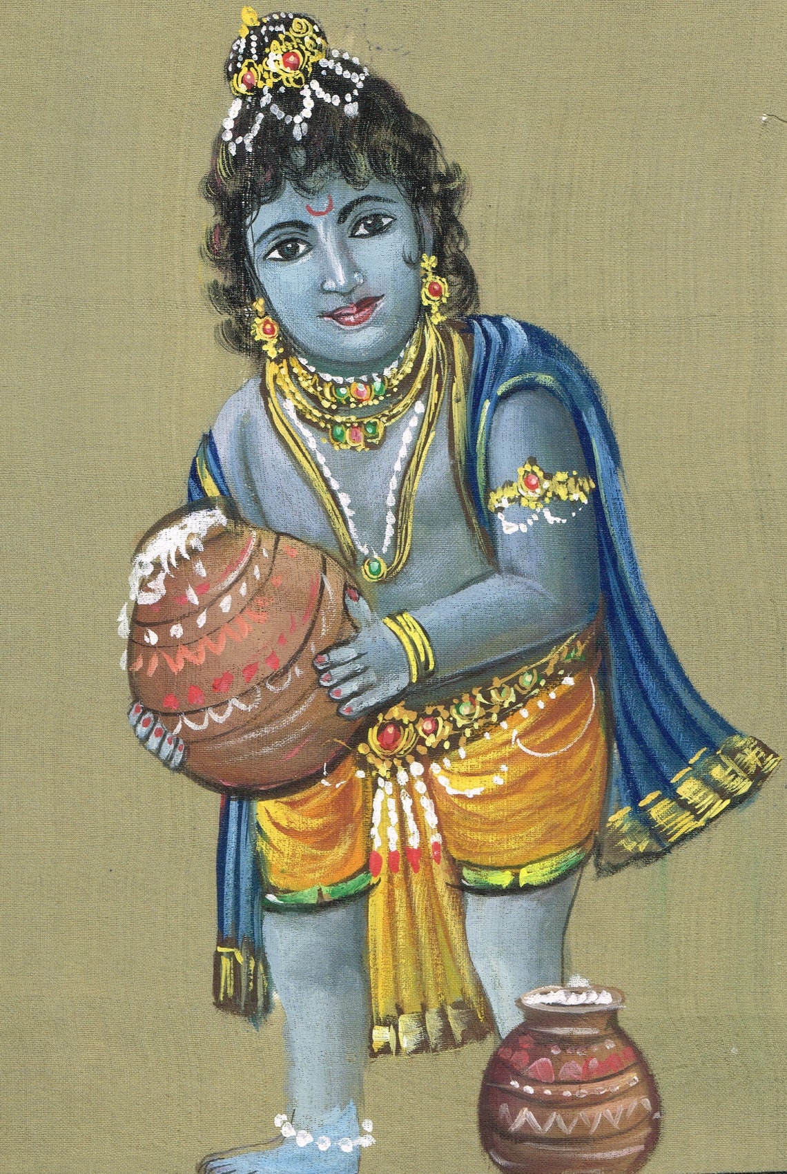 Lord Krishna Painting of Bala Krishna Art for Wall Hanging Art on Silk ...