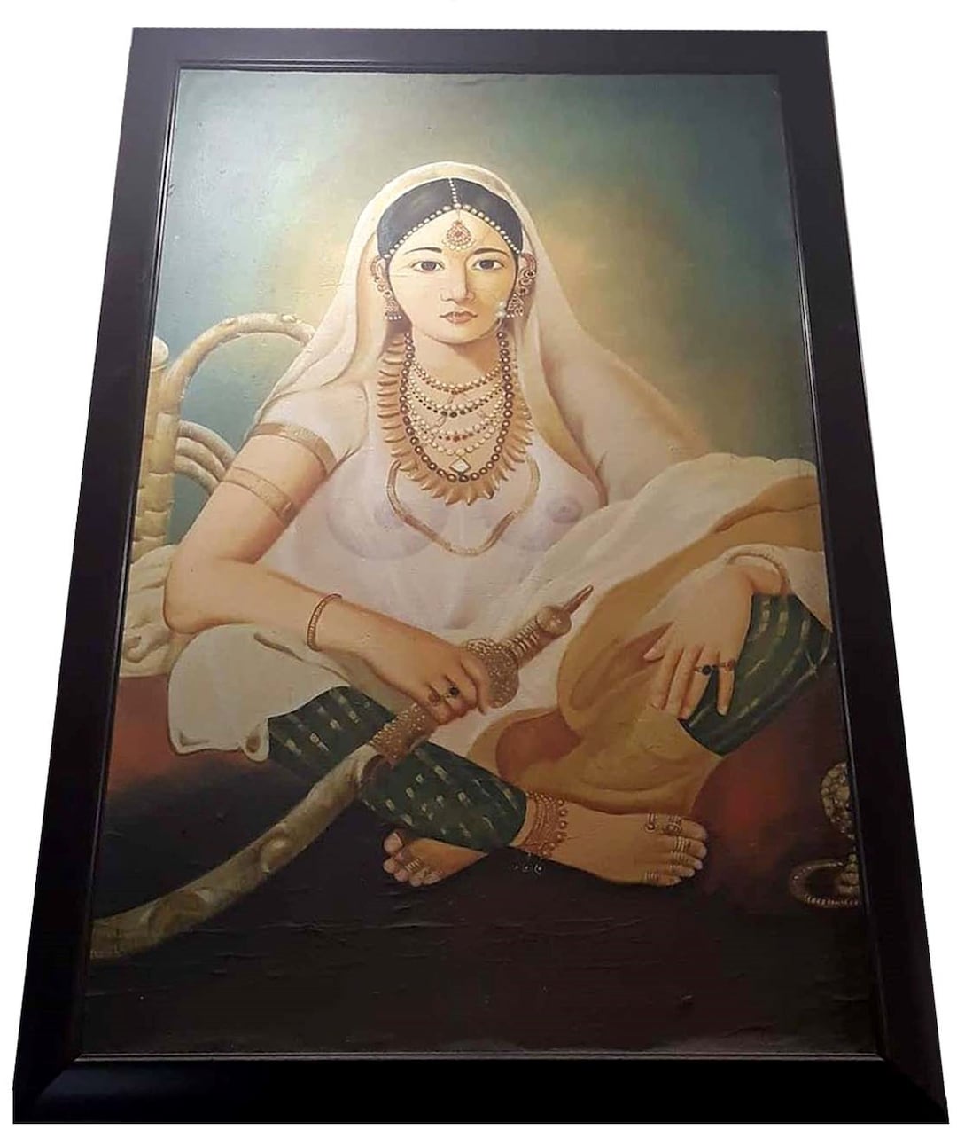 Portrait Painting of Rajput Queen Art on Canvas Handmade Original Oil ...