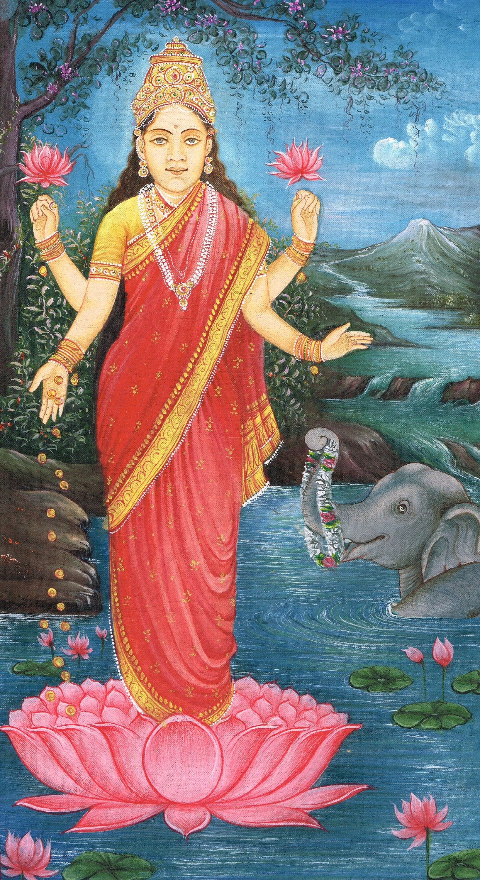 Goddess Lakshmi laxmi Painting Hand Miniature Fine Art on Silk Cloth ...