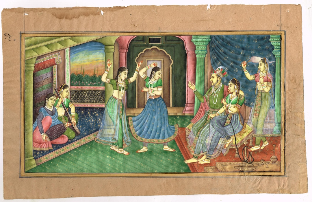 Mughal Miniature Painting of Emperor Shahjahan & Empress Mumtaz in Love ...