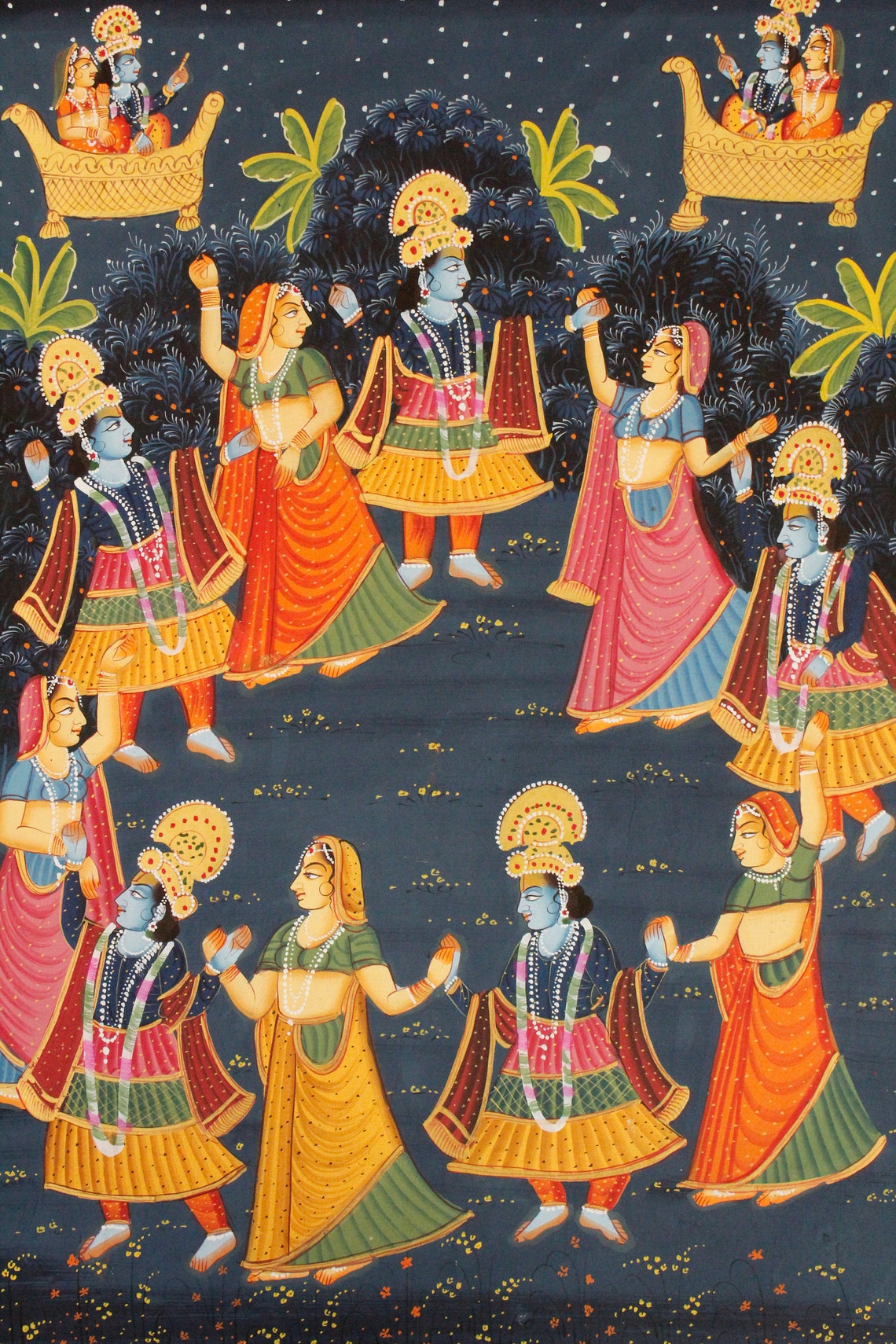 Krishna Ras Leela Painting of Lord Krishna and Radha Dancing With Gopis ...