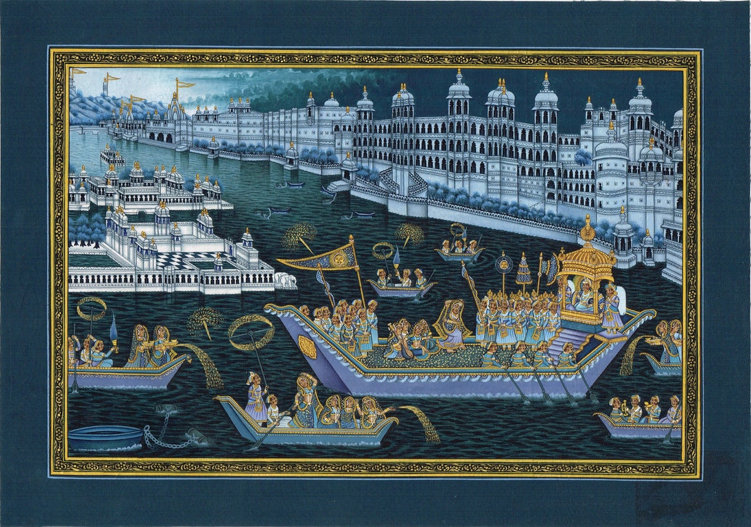 Indian Art Painting of Mewar King Enjoying Women Dance on Boat View of ...