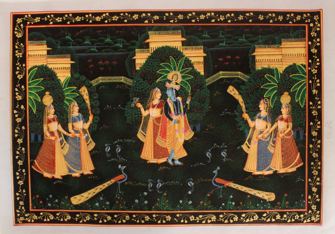 Radha Krishna Painting: Handmade Hindu Religious Art on Silk (21x15 ...