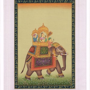 Rajasthani Miniature Painting of Rajput Maharani Riding on Elephant ...