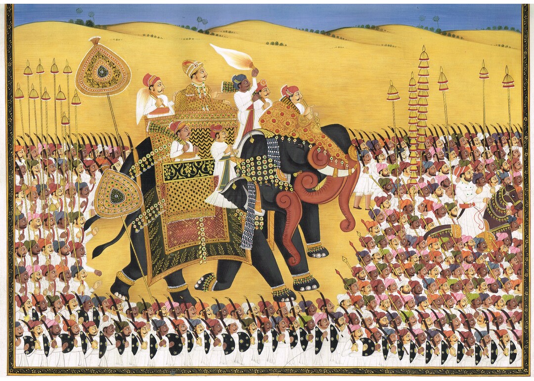 Handmade Mewar Procession Painting: Indian Miniature Art on Silk (17x13 ...