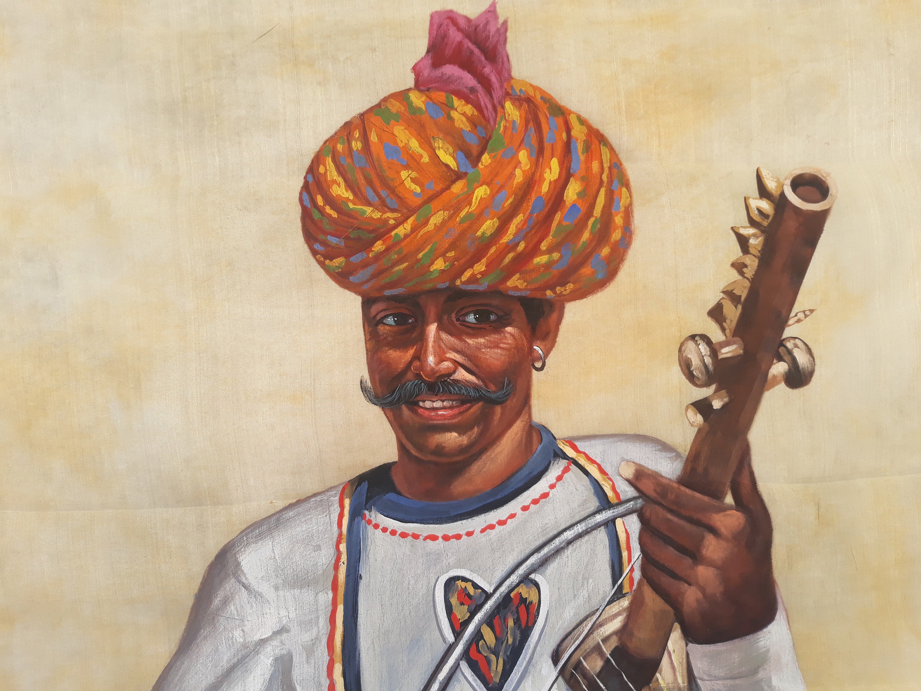Indian Old Art & Painting A Musician Playing an Instrument Sarangi ...