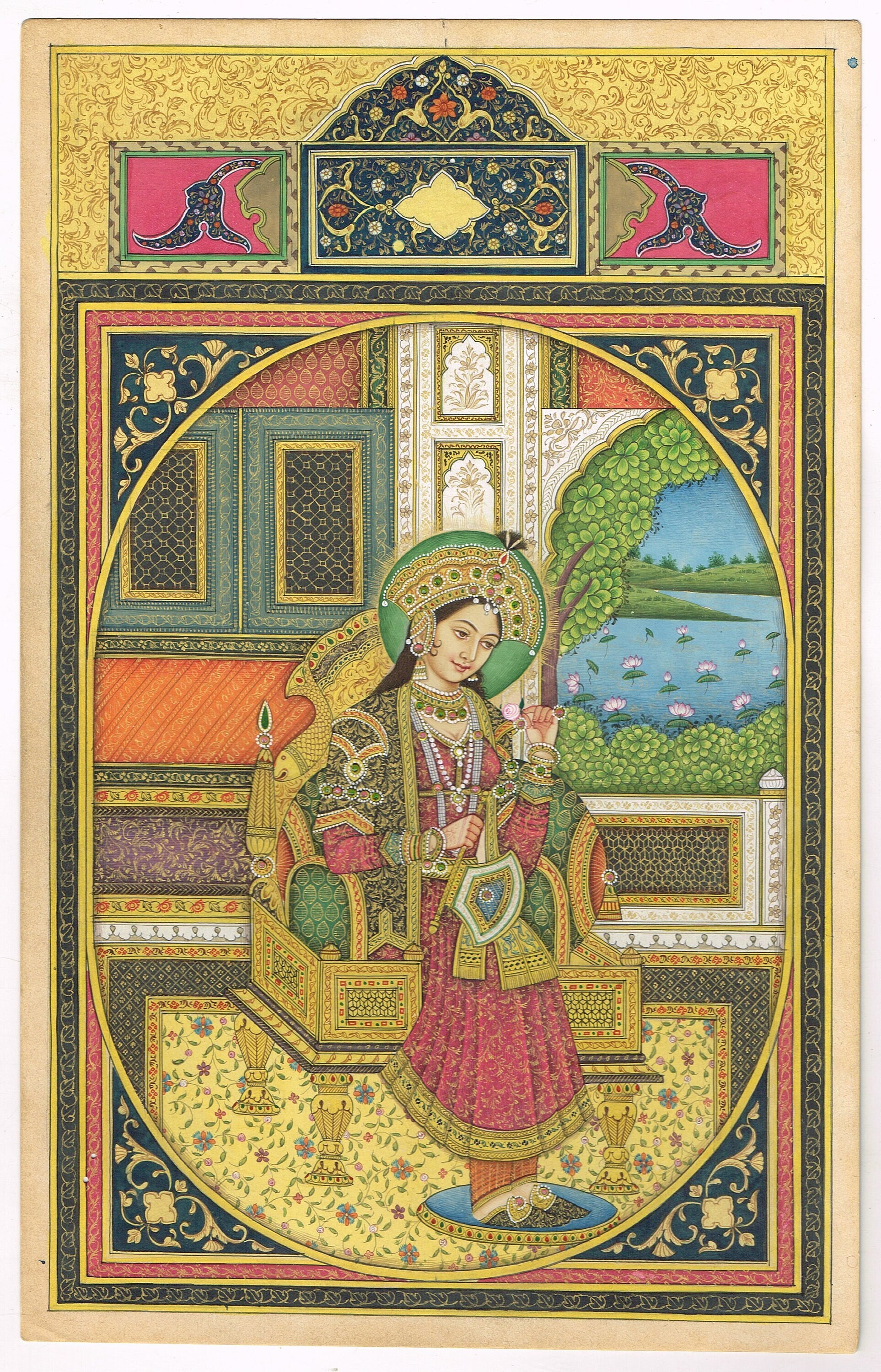 Miniature Portrait of Mughal Queen Mumtaz Mahal Seated on Royal Chair ...