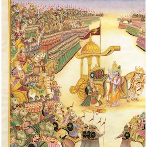 Painting of Krishna & Arjun Conversation on Mahabharat War Field 18x13 ...