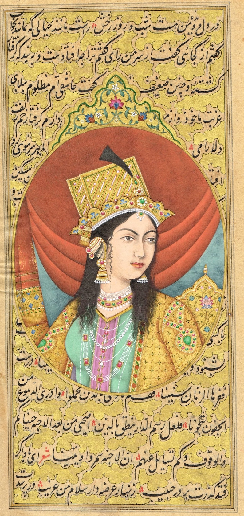 Miniature Portrait Painting of Mughal Empress Mumtaz Mahal Art - Etsy