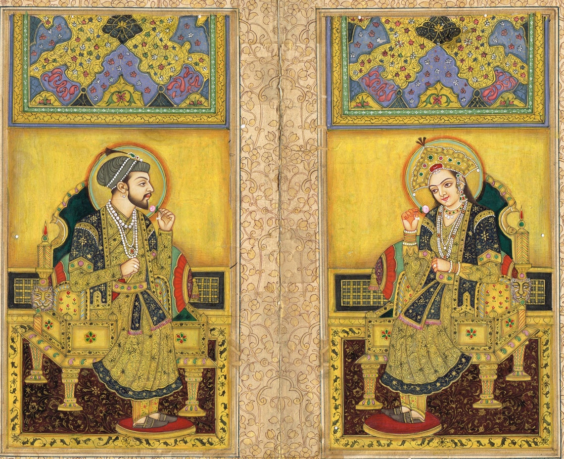 Mughal Miniature Art Painting | Emperor Shahjahan & Mumtaz Mahal - Etsy