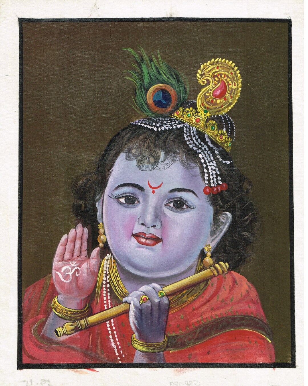 Hand Miniature Bala Krishna Painting of Hindu Religious Art on Silk ...