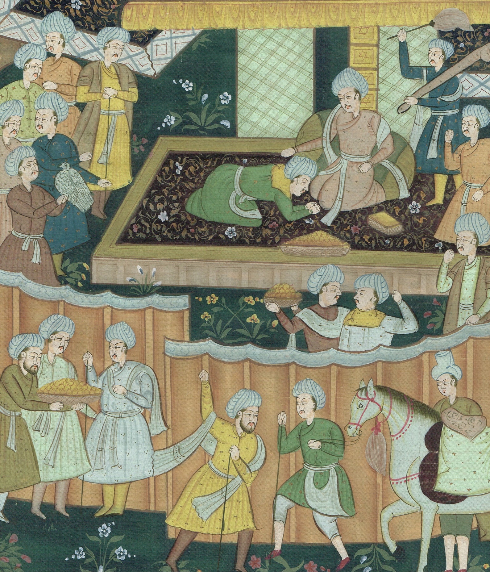 Persian Court Scene Painting on Silk: Islamic Miniature Art (15.5x21.5 ...