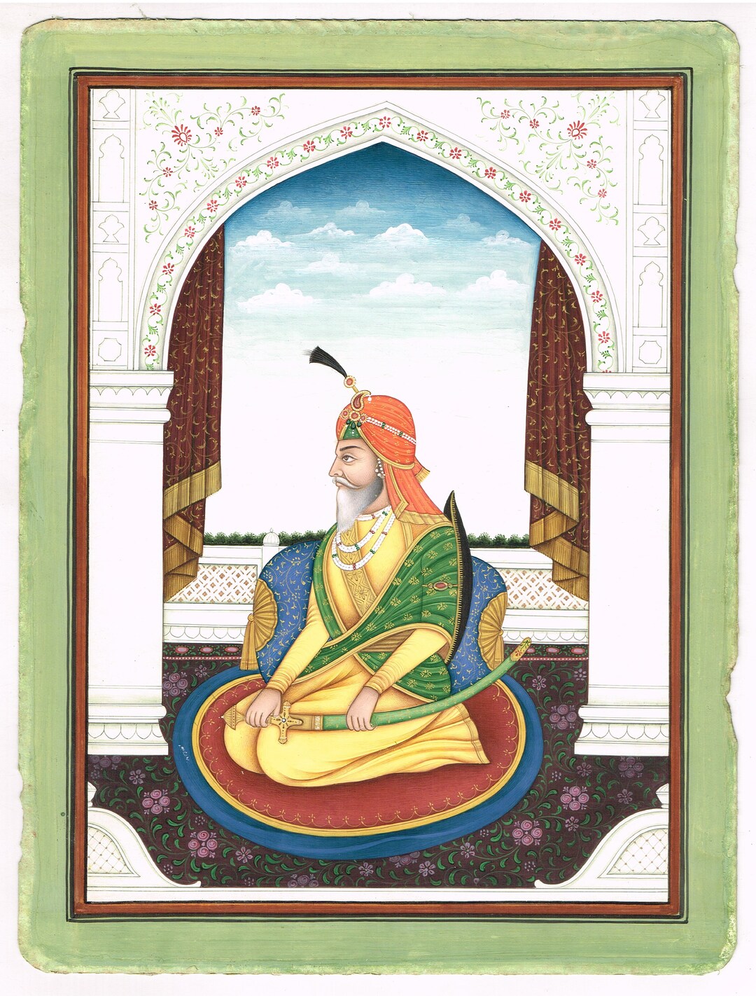 Miniature Portrait Painting of Maharaja Chattar Singh Attariwalla Sikh ...