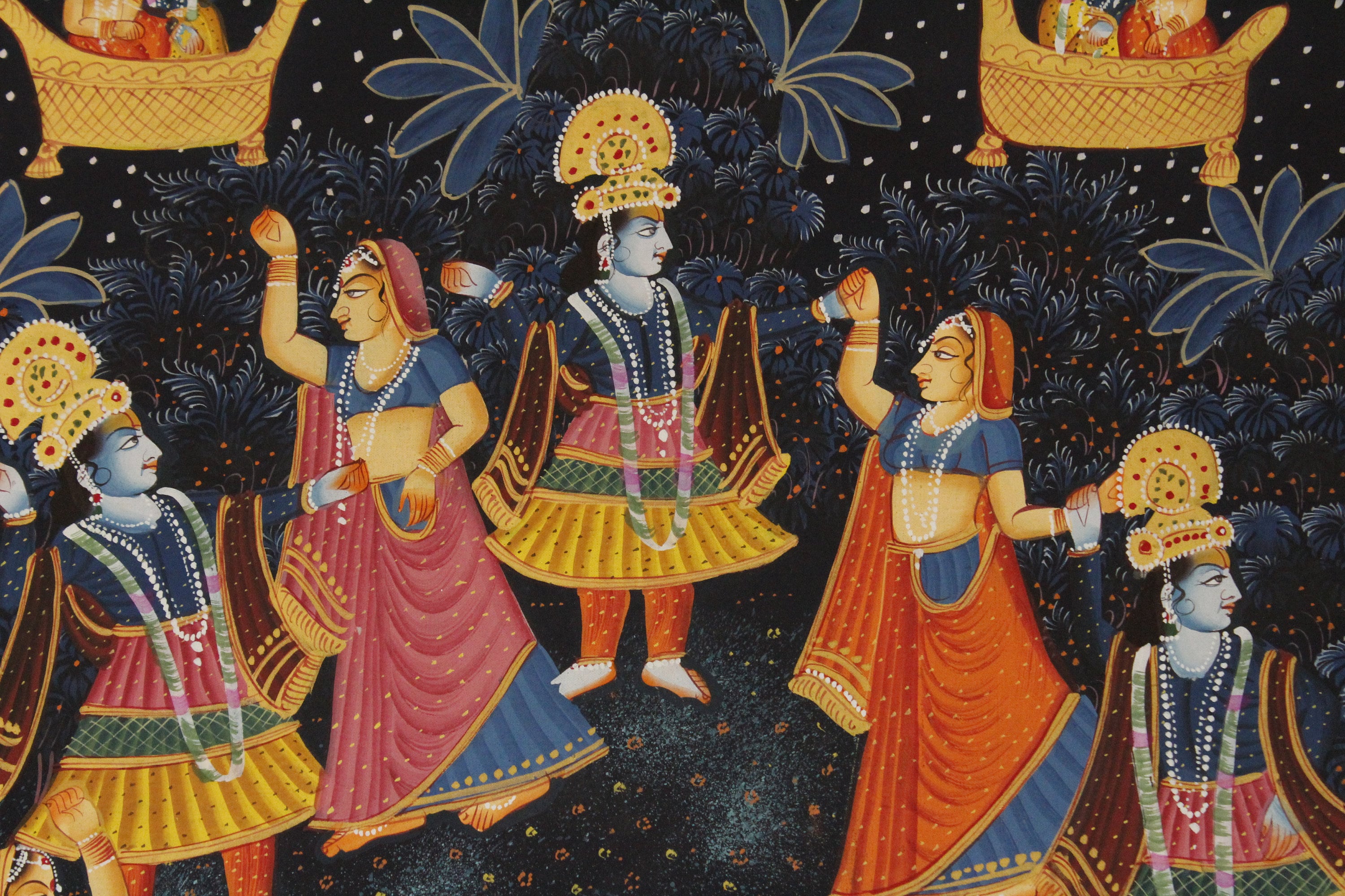 Krishna Rasleela Art: Lord Krishna and Gopis Dancing on Silk (15x22 ...