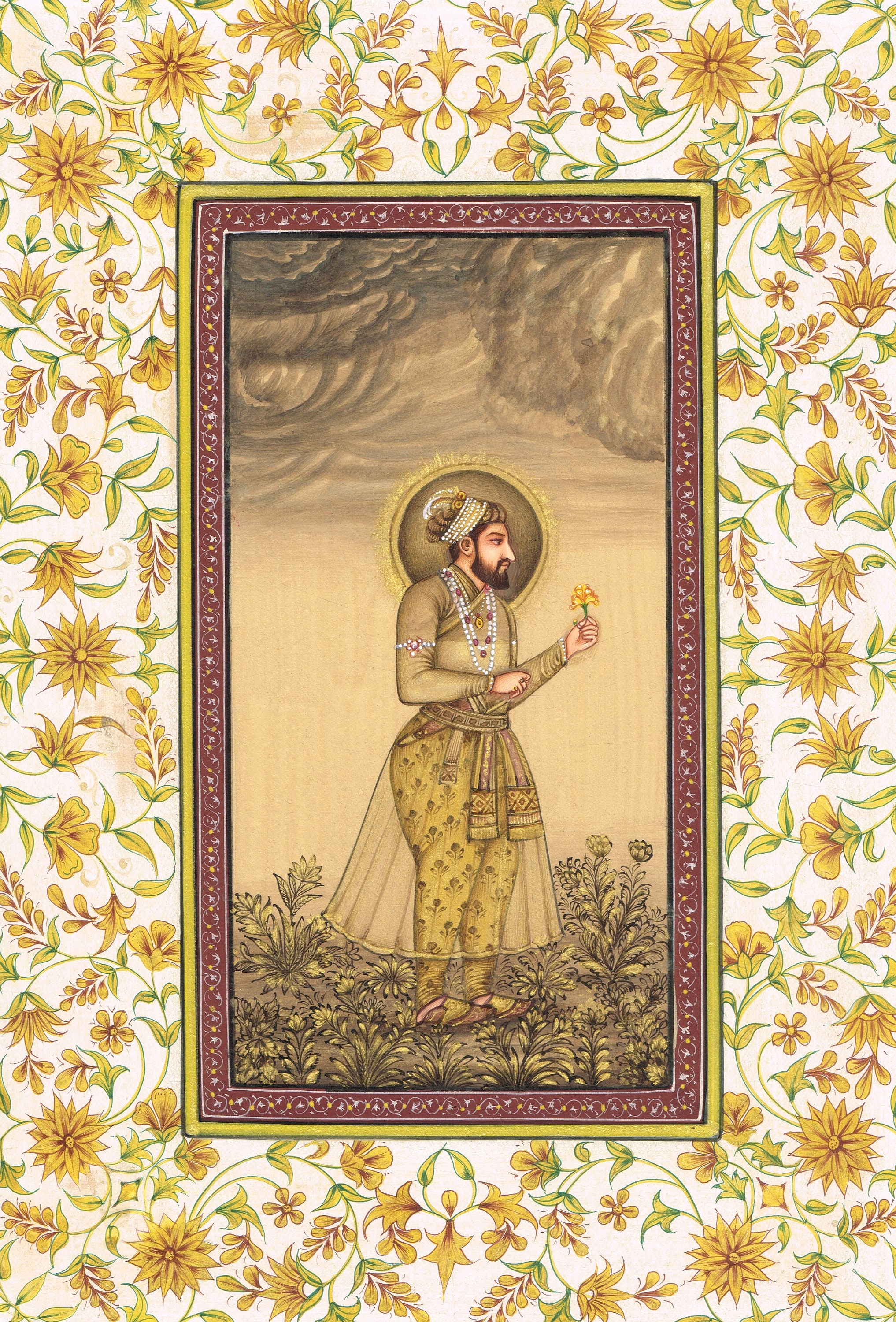 Mughal Emperor Shahjahan Miniature Portrait Painting: Vintage Art (5x8 ...