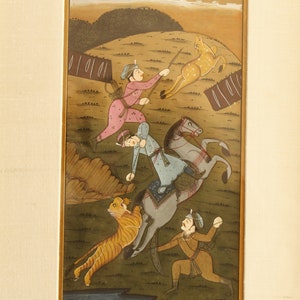 Mughal Miniature Painting With Frame Mughal Emperor Hunting the Tiger ...
