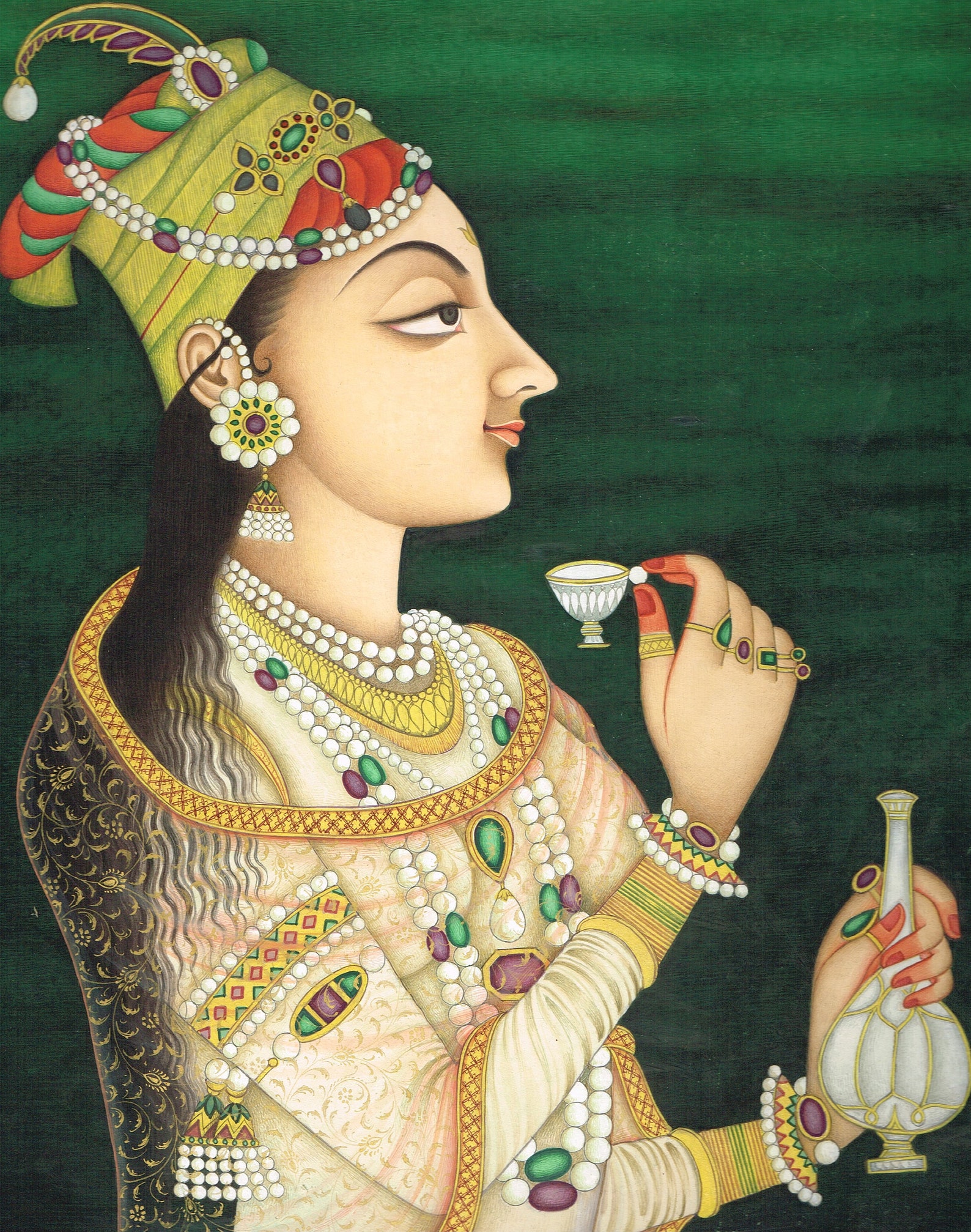 Miniature Portrait Painting of Mughal Empress Nur Jahan Gouache on ...