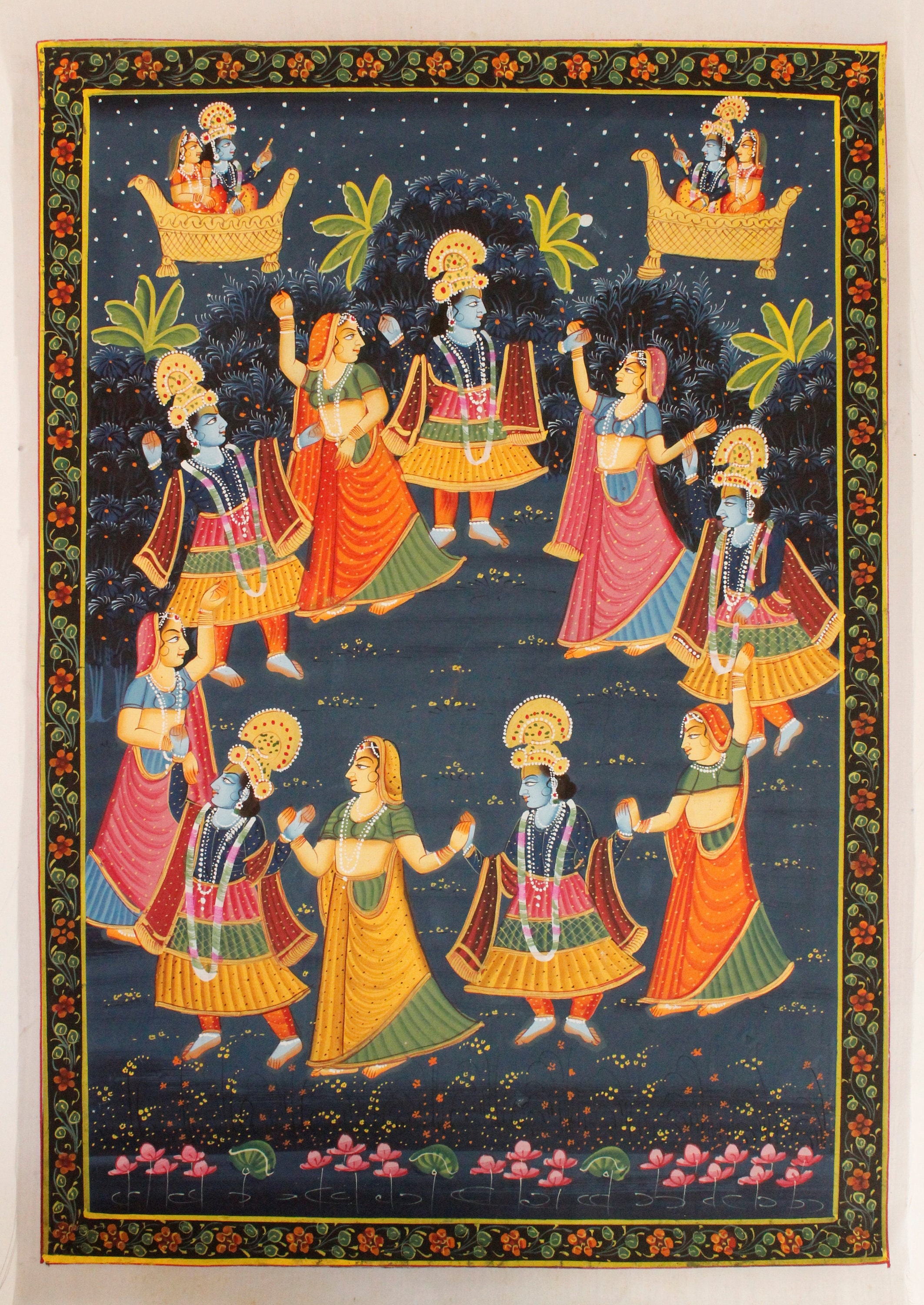 Krishna Ras Leela Painting of Lord Krishna and Radha Dancing With Gopis ...
