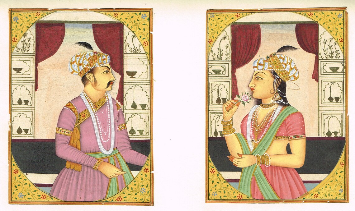 Miniature Portrait Painting of Mughal Emperor and Empress Pair - Etsy