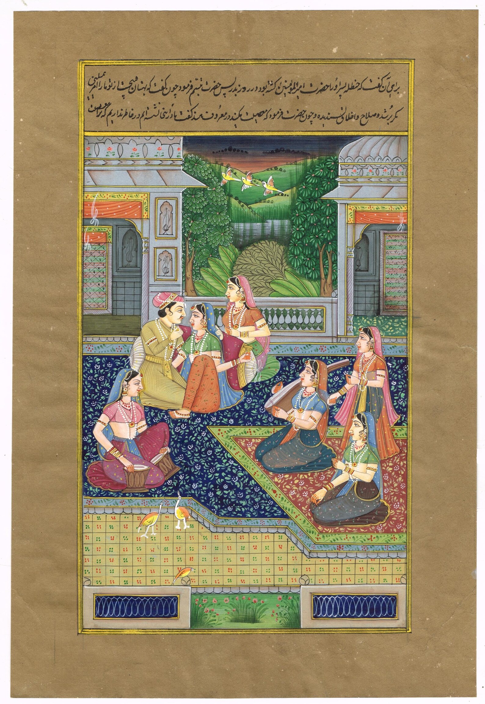 Indian Miniature Painting of Mughal King Akbar and Queen Enjoying Music ...