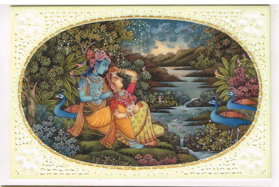 Handmade Radha Krishna Painting: Hindu God & Goddess Art (6x4 Inches ...