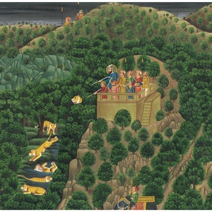 Indian Hunting Scene Painting of Maharaja Shooting the Tiger Art on ...